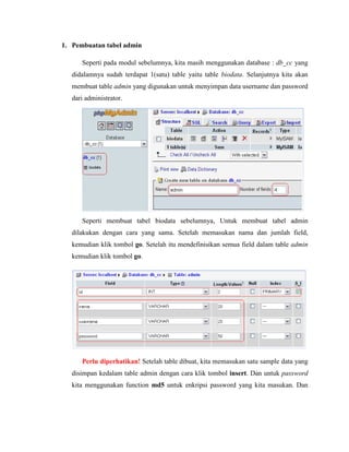 Modul pembuatan aplikasi login dengan php dan my sq lx | PDF