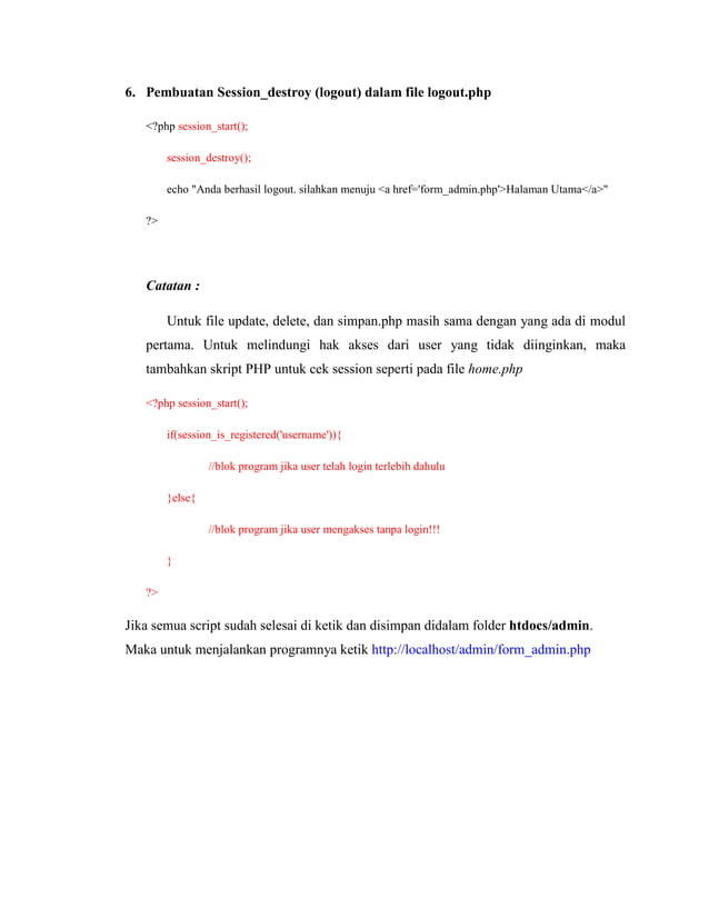 Modul pembuatan aplikasi login dengan php dan my sq lx | PDF