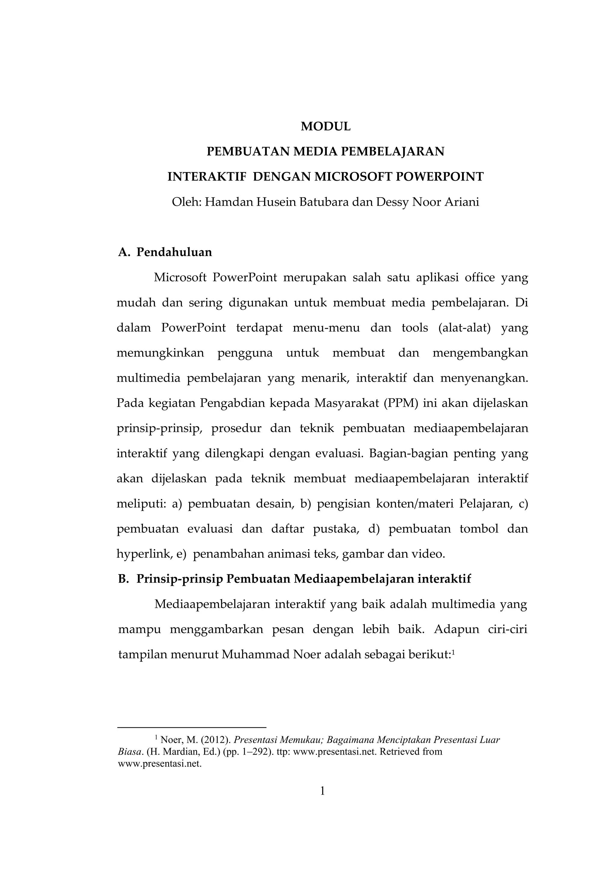 Modul pembuatan media pembelajaran interaktif dengan microsoft powerpoint. | PDF