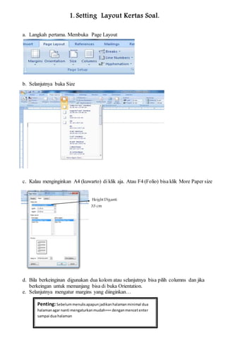 SETTING PEMBUATAN SOAL DENGAN MOCROSOFT WORD 2007 | DOCX