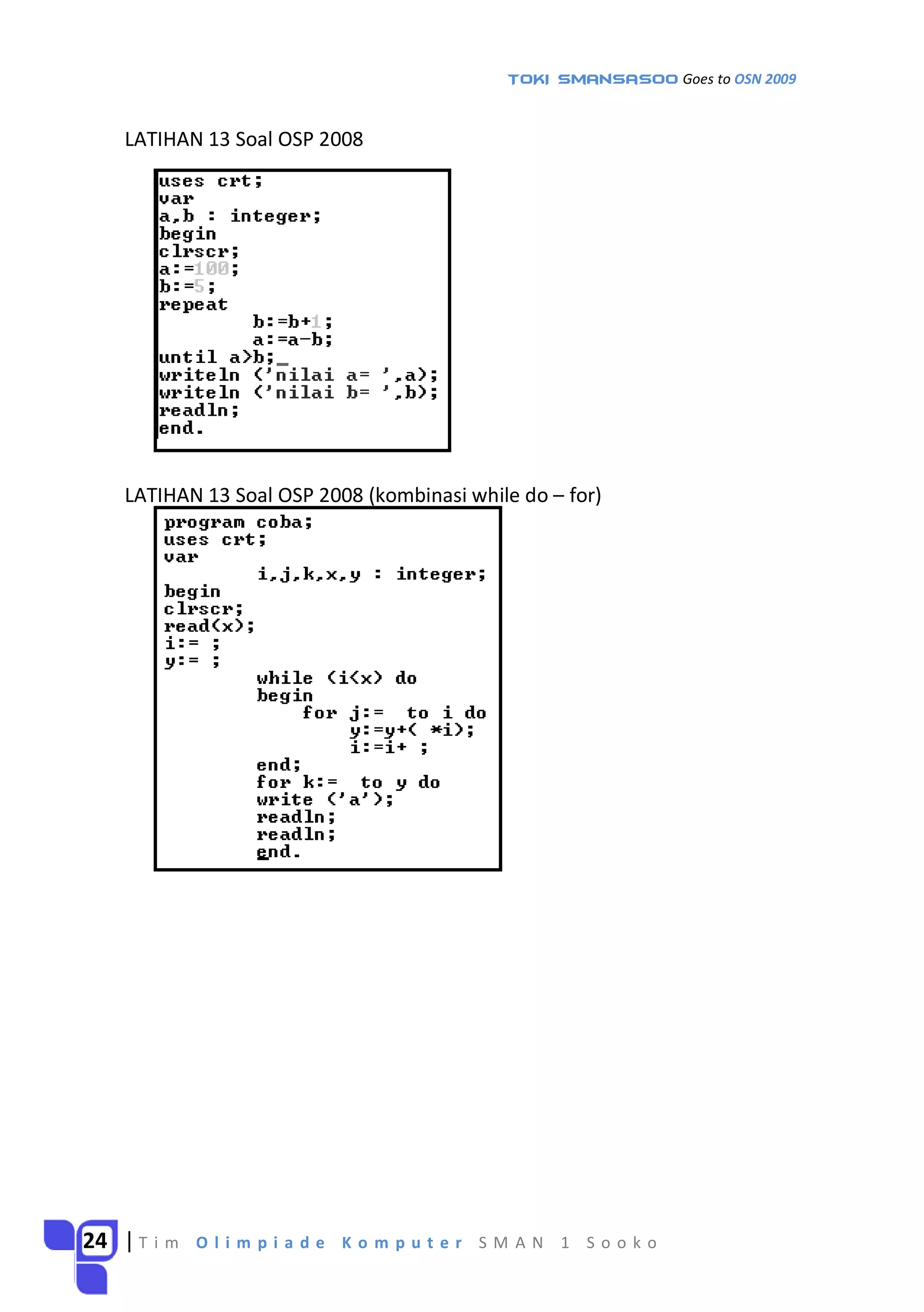 Modul pemrograman pascal toki smansasoo | PDF