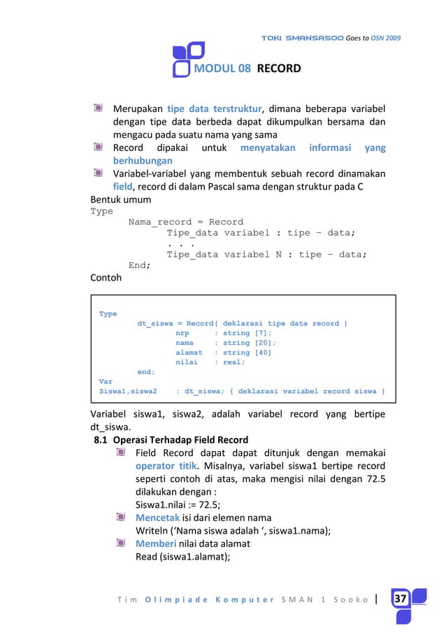 Modul pemrograman pascal toki smansasoo | PDF