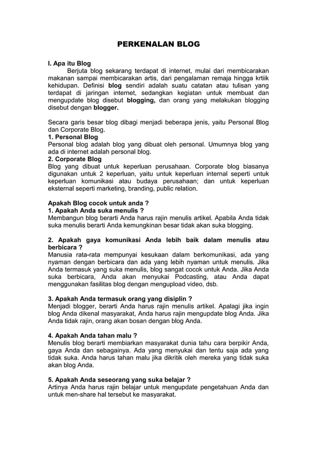 Modul Pengenalan Membuat Blog Dengan Blogspot Pdf