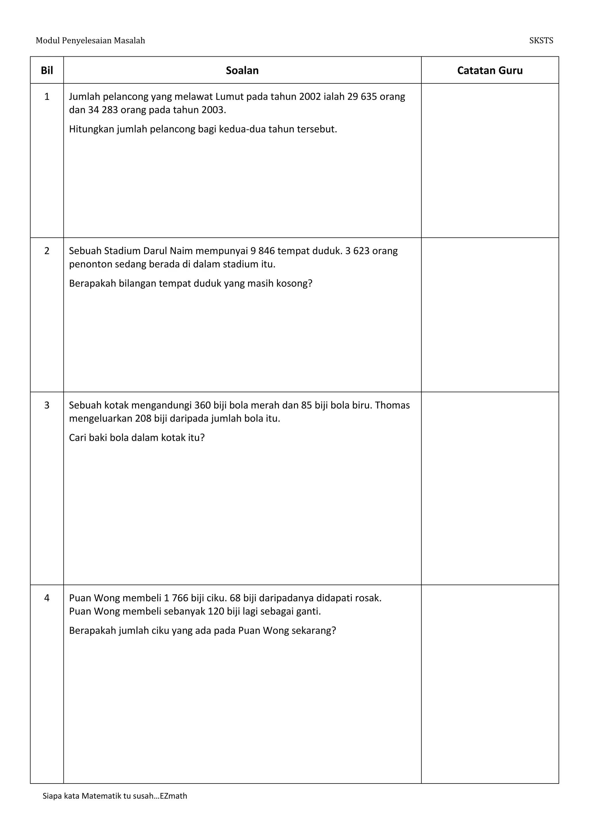 Modul penyelesaian masalah matematik 5 | DOCX