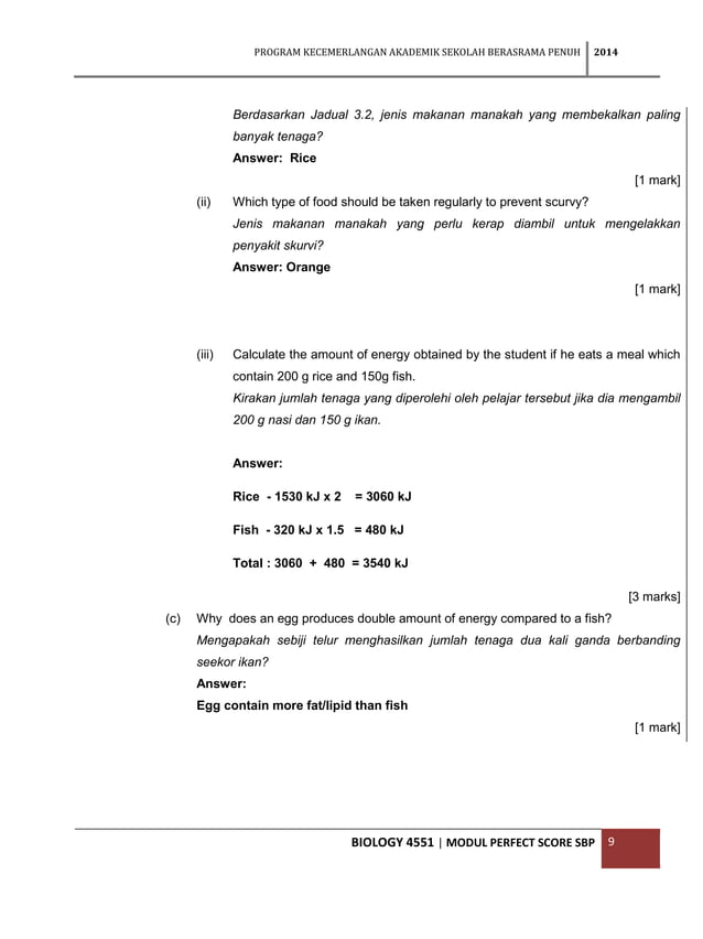 Modul perfect score sbp biology spm 2014 skema | PDF