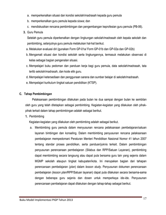 BUKU MODEL IMPLEMENTASI PROGRAM INDUKSI BAGI GURU PEMULA (PIGP) | PDF