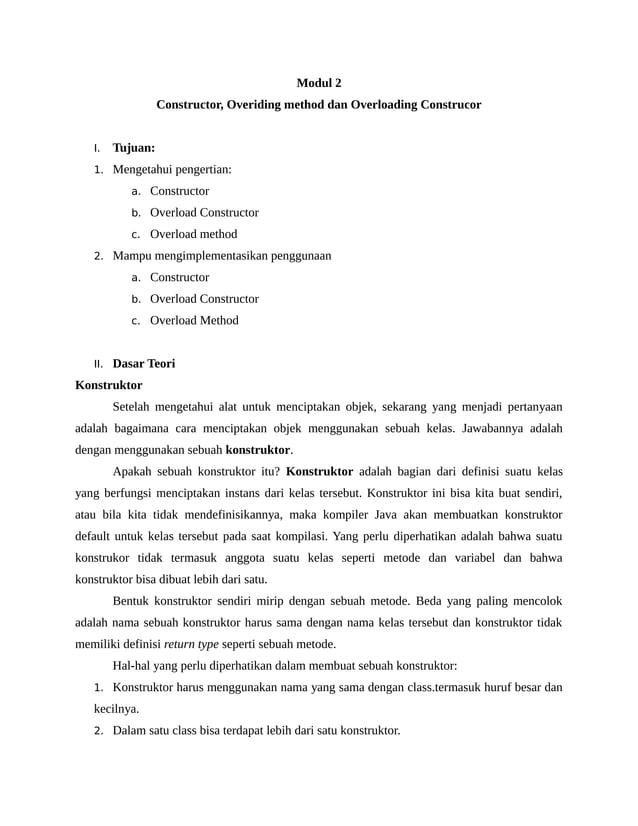 Modul prak2 constructor dan overloading | PDF