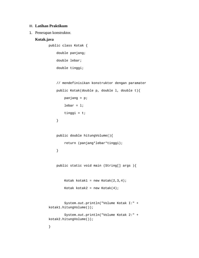 Modul prak2 constructor dan overloading | PDF