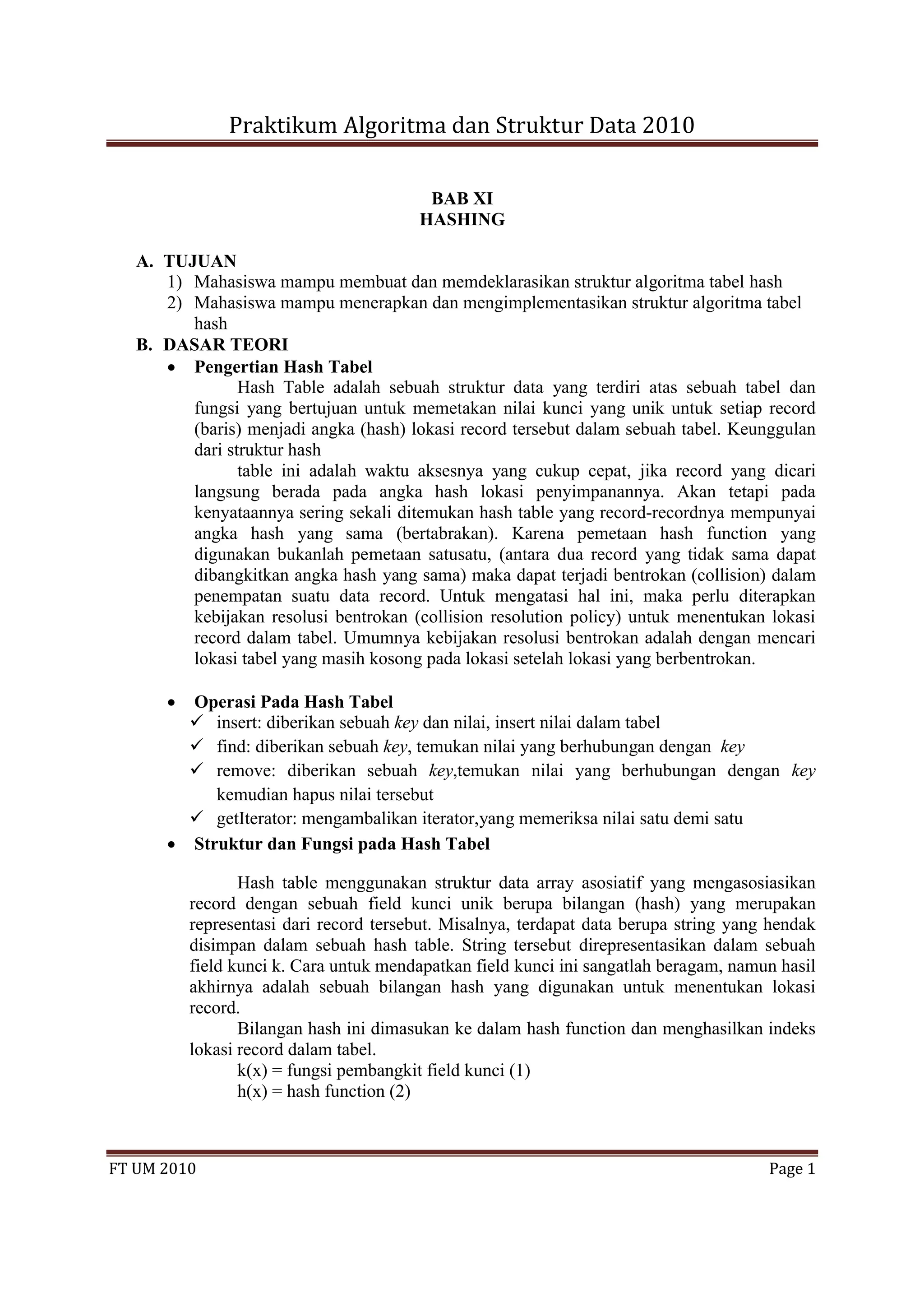 Modul praktikum 11 hashing table | PDF