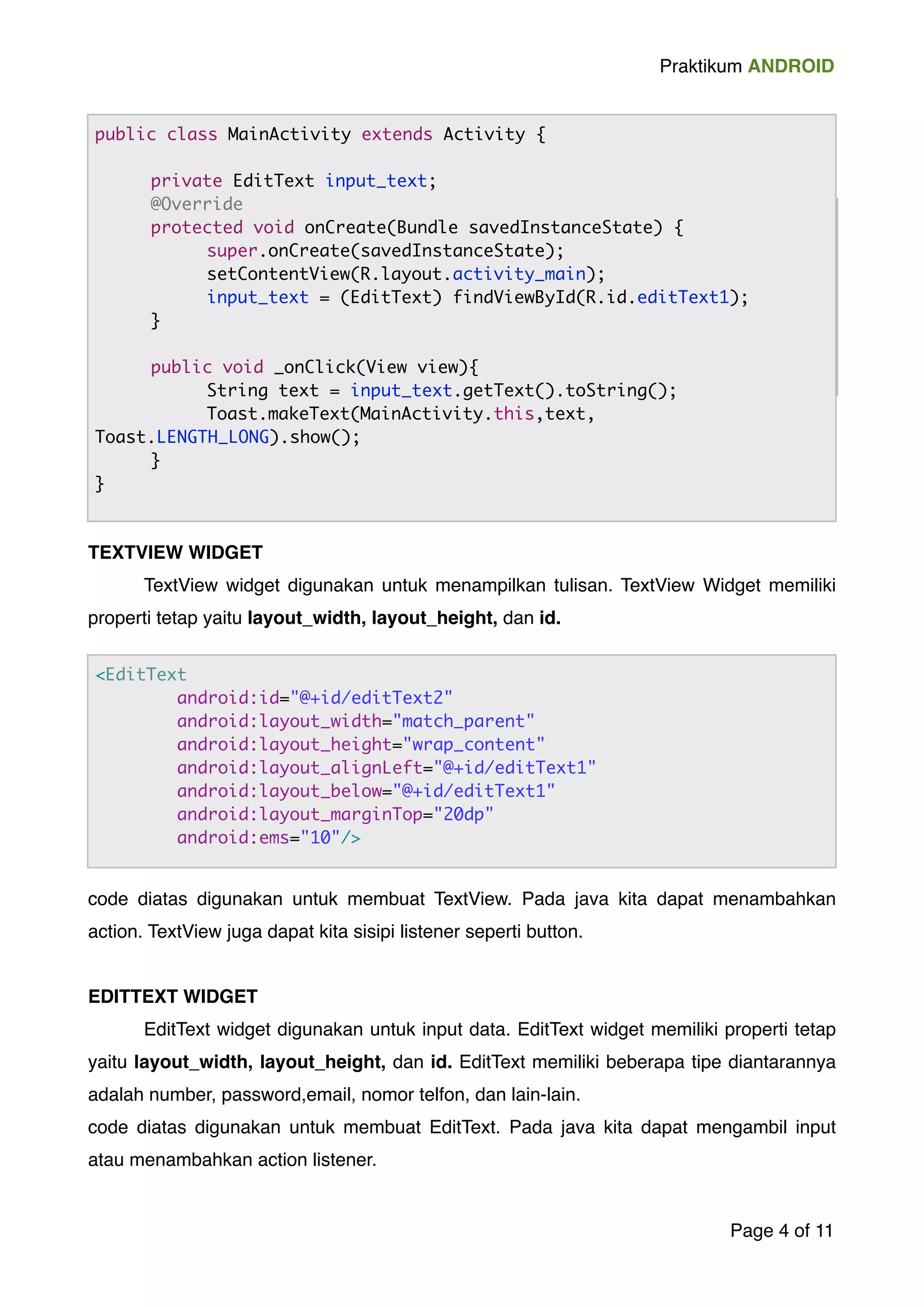Modul praktikum 2 - Android Sudaryatno | PDF