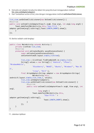 Modul praktikum 5 - Android Sudaryatno | PDF