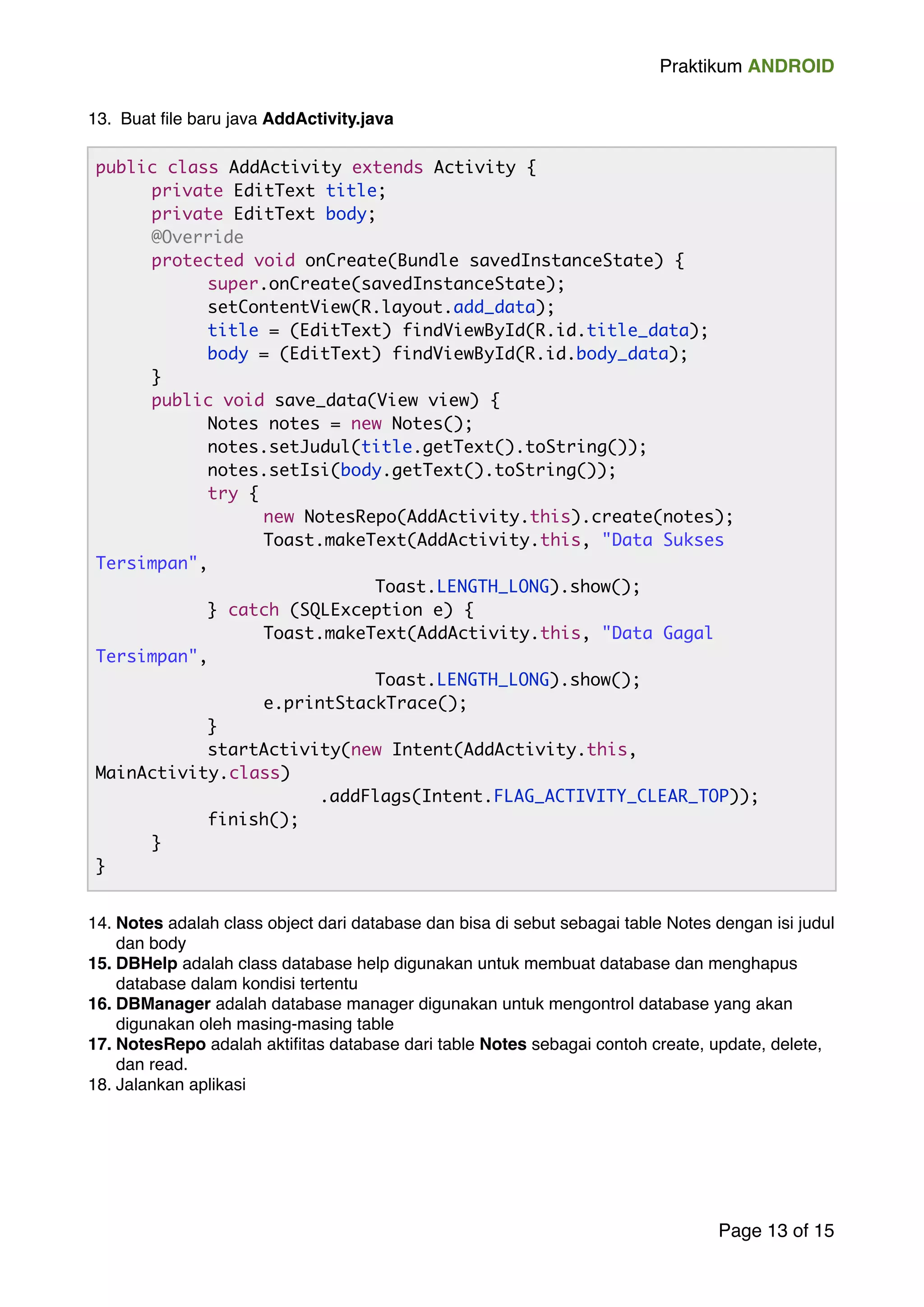 Modul praktikum 8 - Android Sudaryatno | PDF