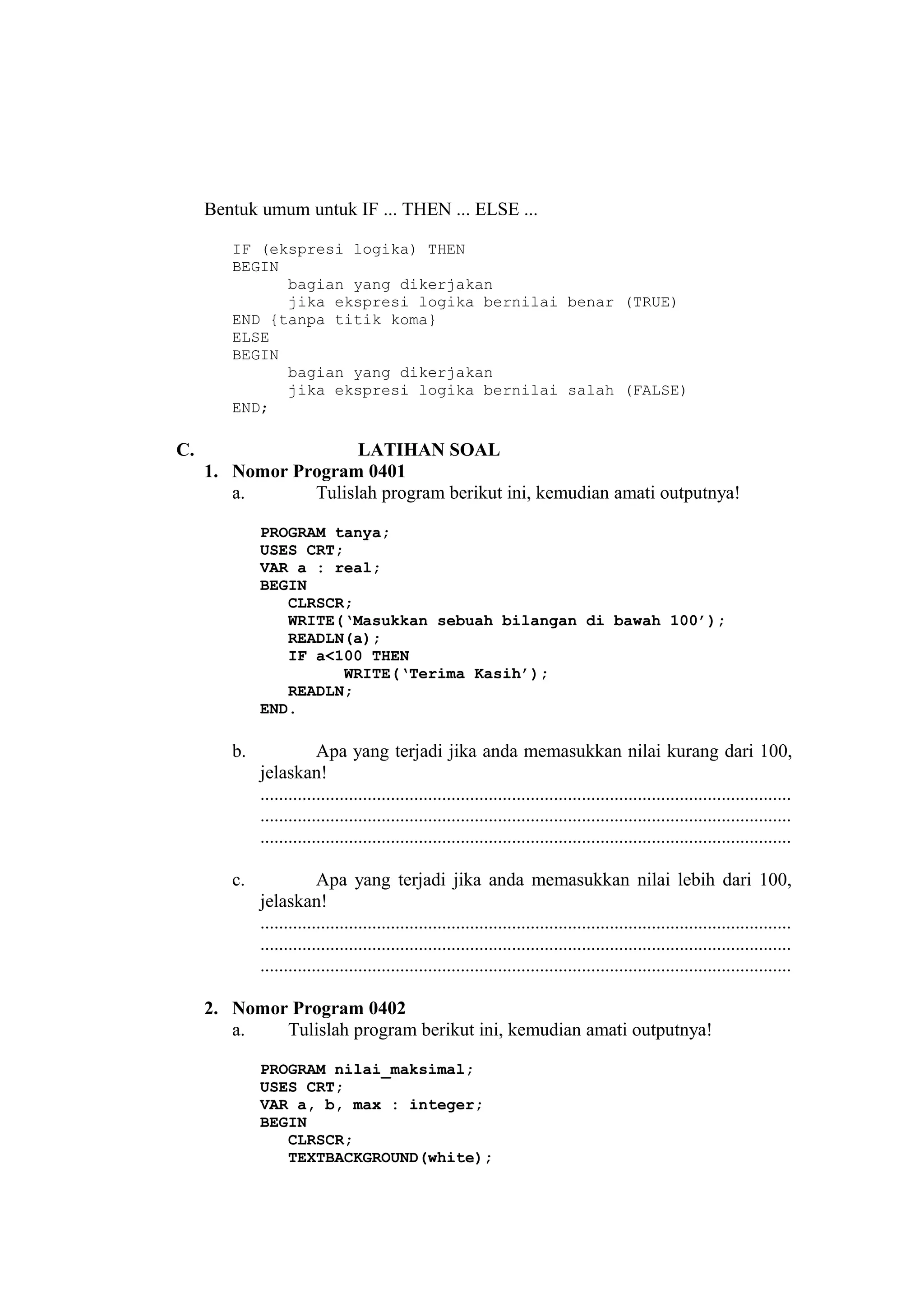 Modul praktikum bahasa pemrograman pascal | PDF