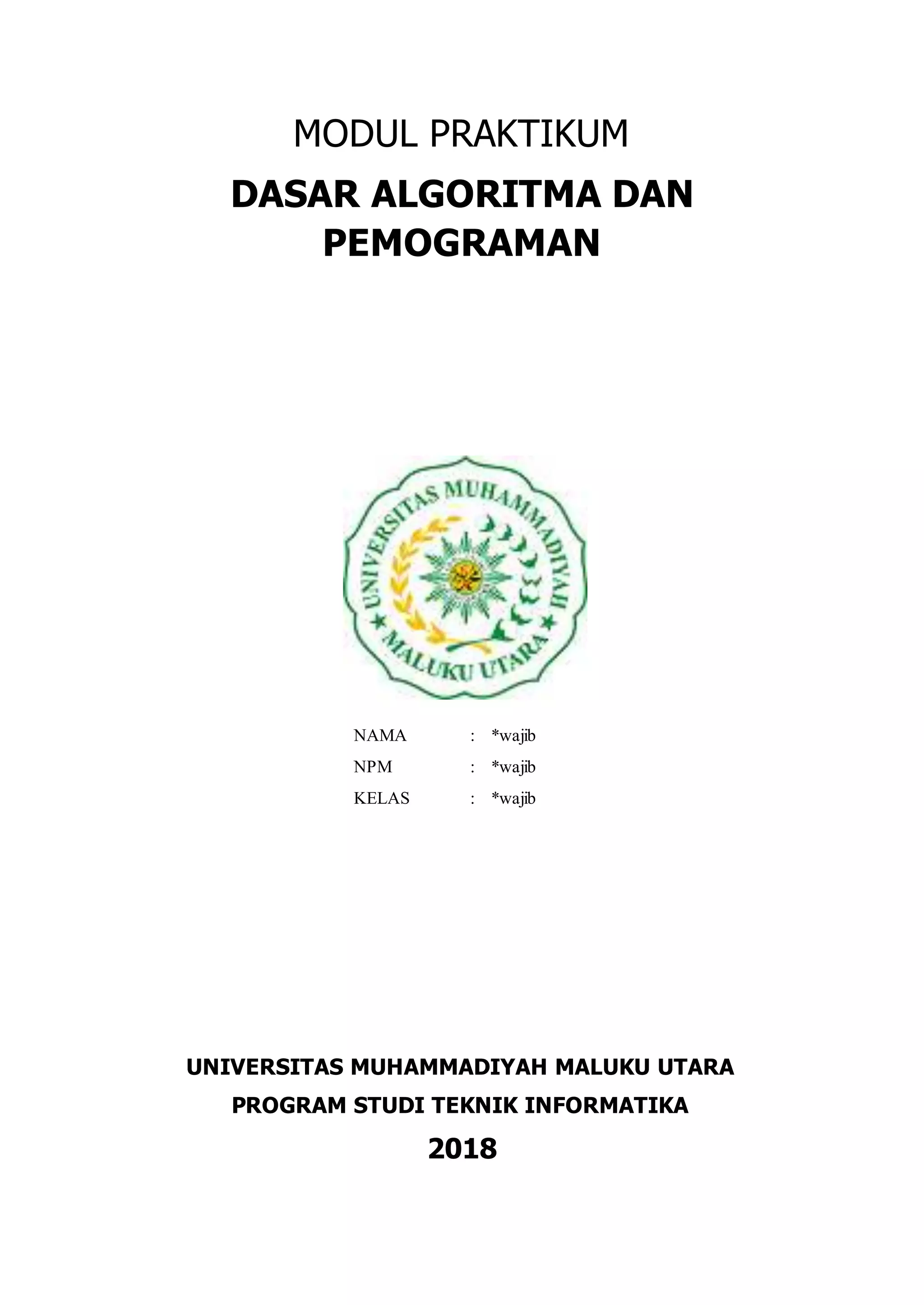 Modul praktikum dasar algoritma dan pemograman | DOCX