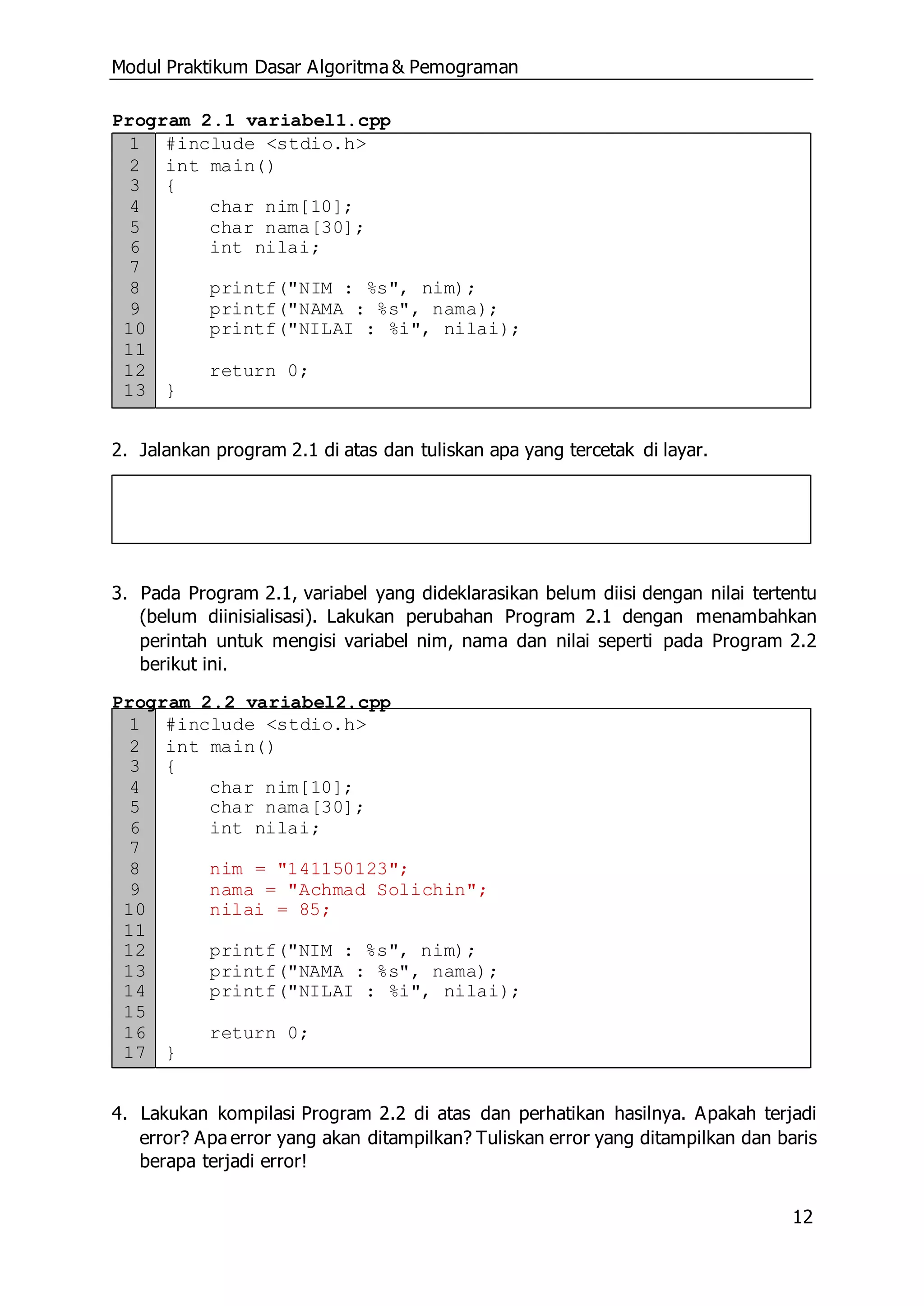 Modul praktikum dasar algoritma dan pemograman | DOCX
