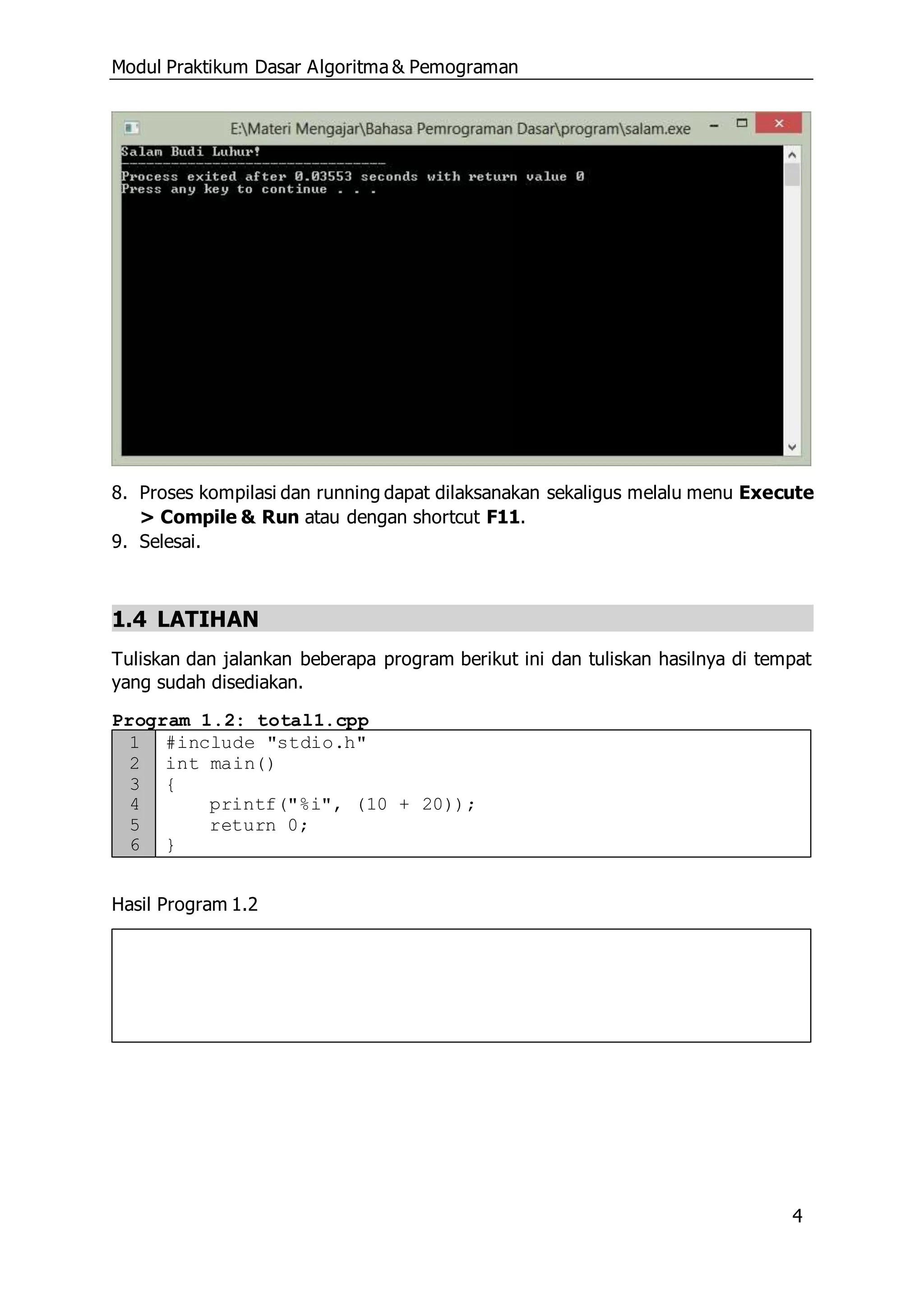 Modul praktikum dasar algoritma dan pemograman | DOCX