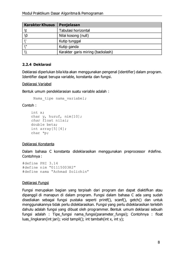 Modul praktikum dasar algoritma dan pemograman | DOCX