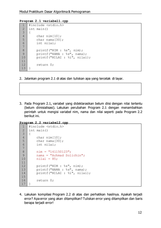 Modul praktikum dasar algoritma dan pemograman | DOCX