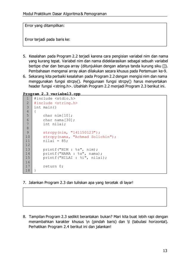 Modul praktikum dasar algoritma dan pemograman | DOCX
