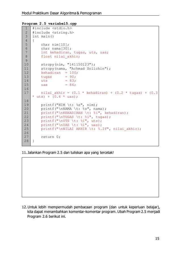 Modul praktikum dasar algoritma dan pemograman | DOCX