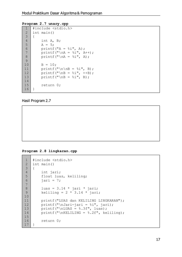Modul praktikum dasar algoritma dan pemograman | DOCX