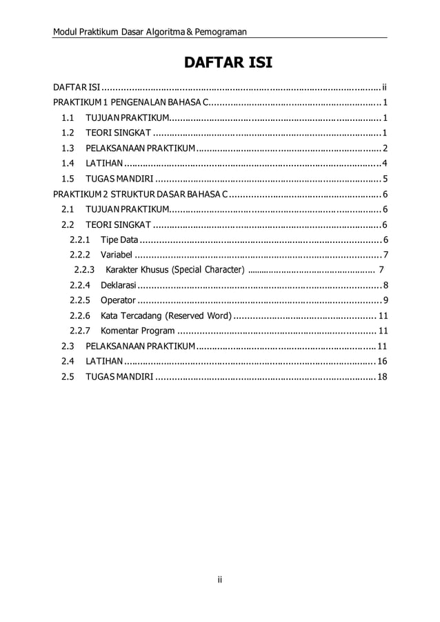 Modul praktikum dasar algoritma dan pemograman | DOCX