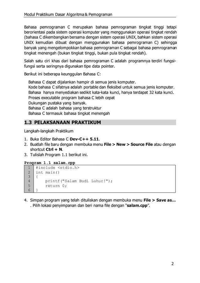 Modul praktikum dasar algoritma dan pemograman | DOCX