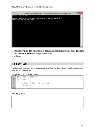 Modul praktikum dasar algoritma dan pemograman | DOCX