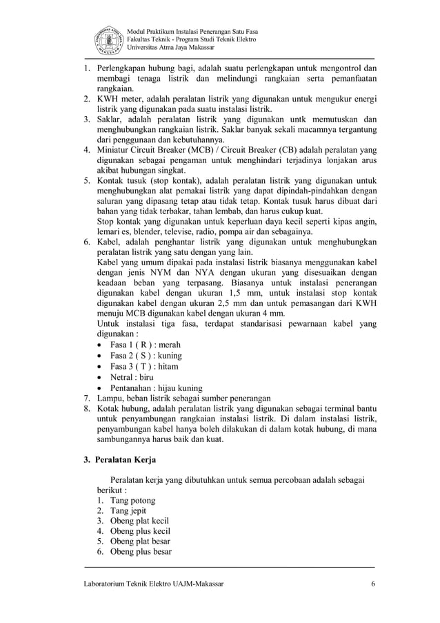 Modulpraktikum dasar instalasi listrik | PDF