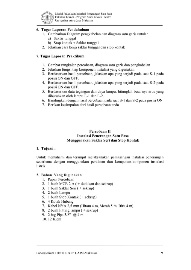 Modulpraktikum dasar instalasi listrik | PDF