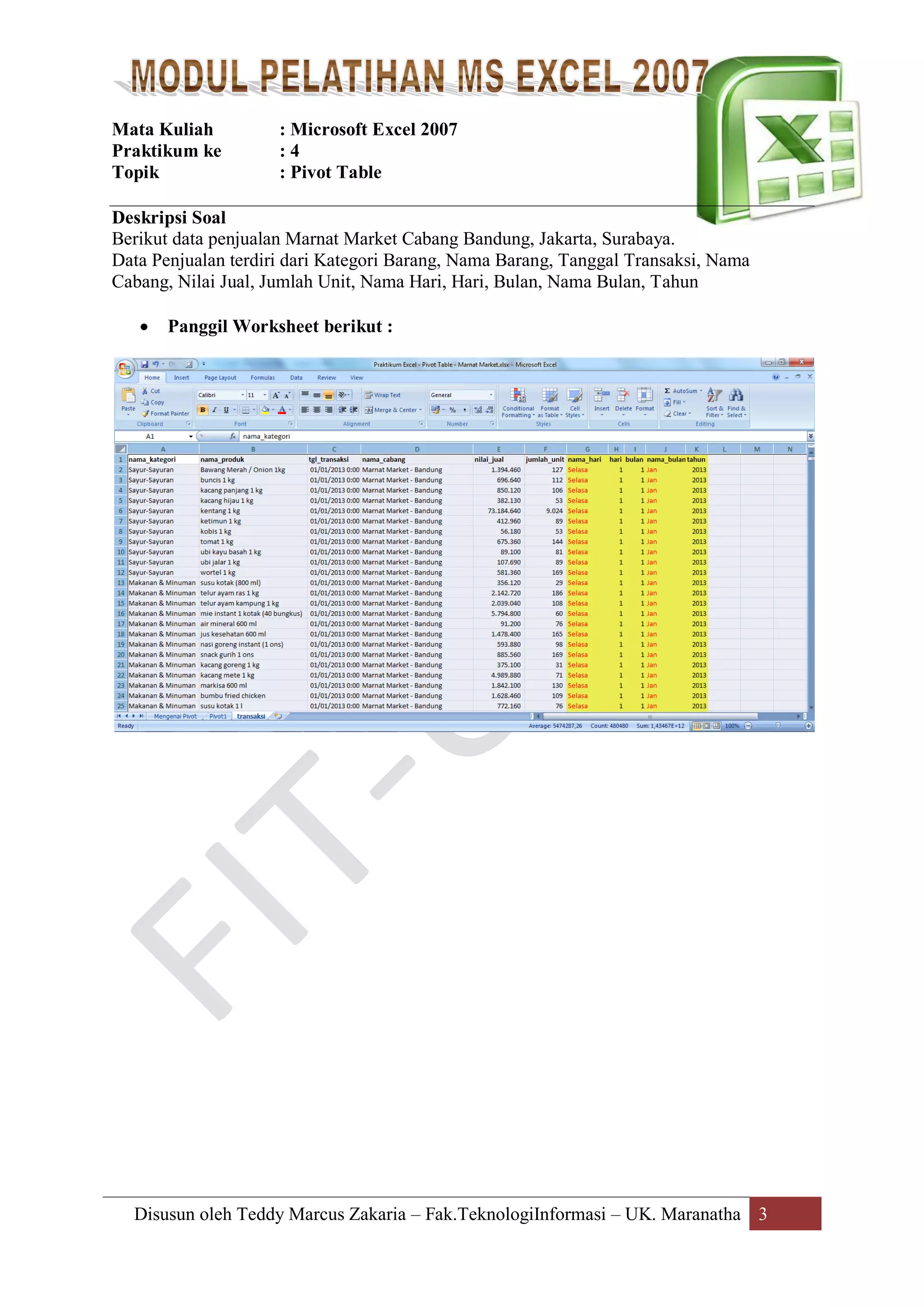 Modul praktikum excel pivot | PDF