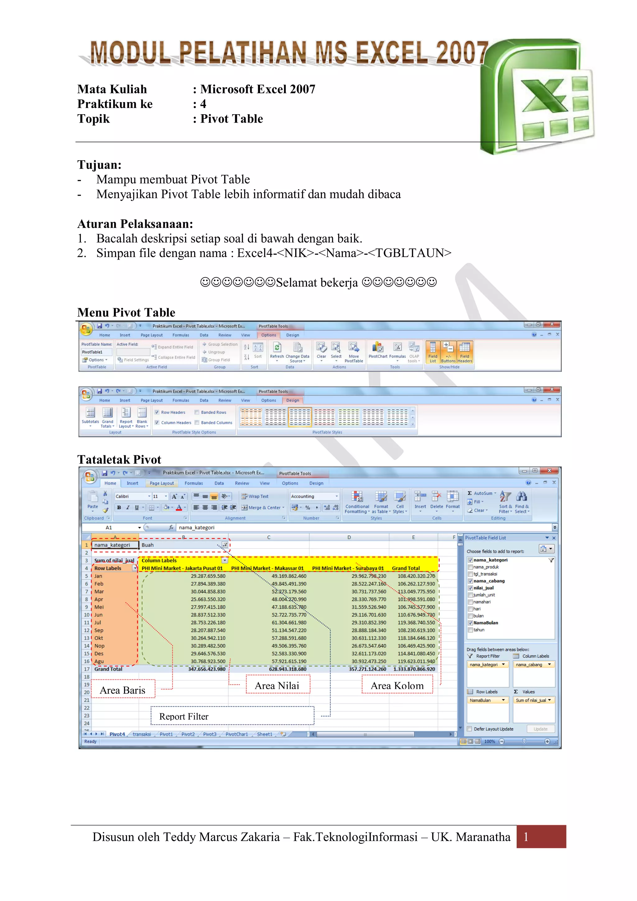 Modul praktikum excel pivot | PDF