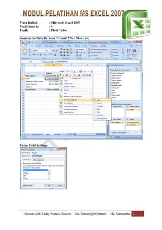 Modul praktikum excel pivot | PDF