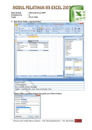 Modul praktikum excel pivot | PDF