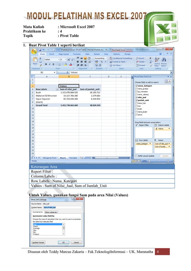 Modul praktikum excel pivot | PDF