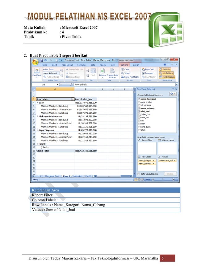 Modul praktikum excel pivot | PDF