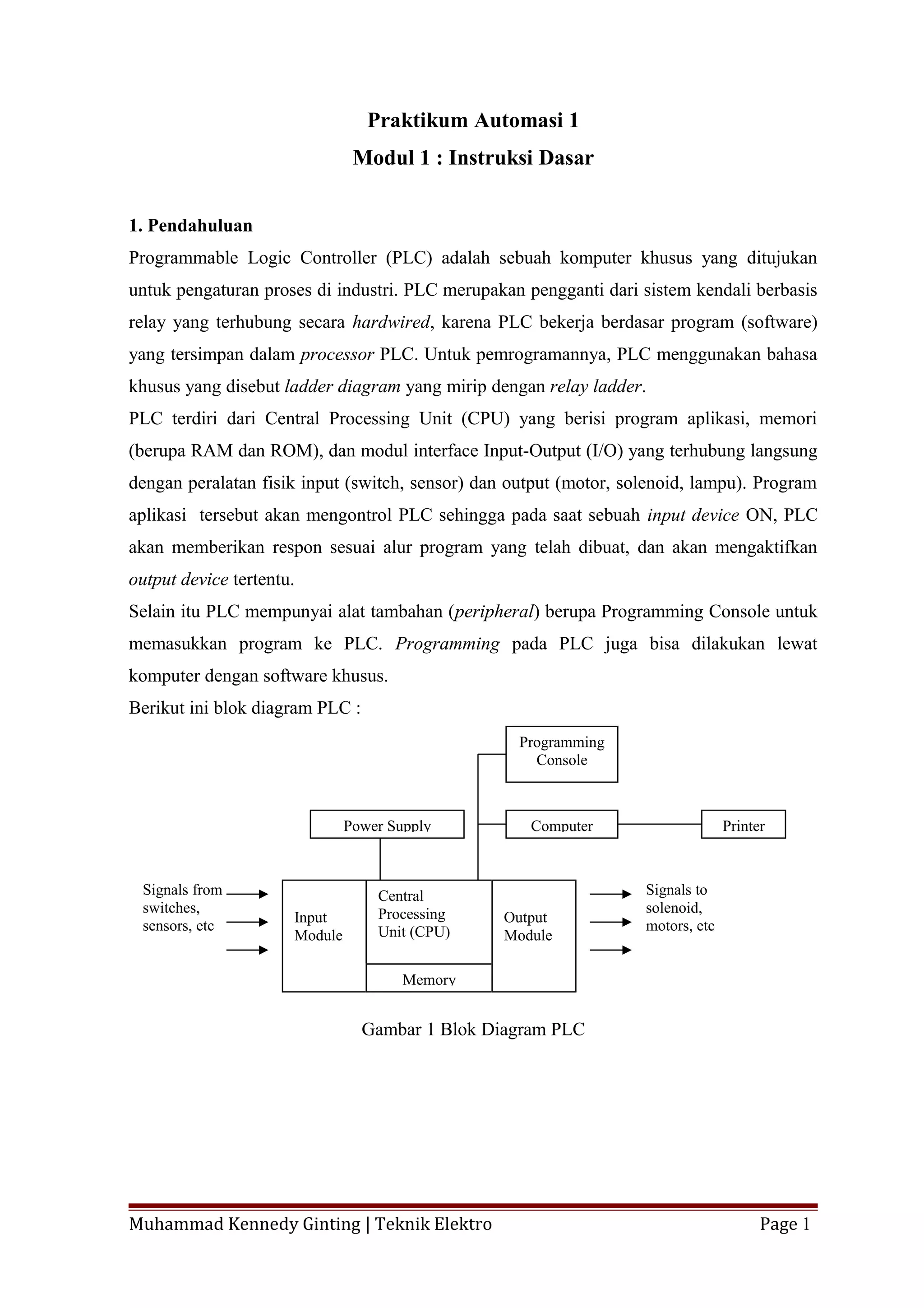 Modul praktikum instruksi dasar (automasi 1) | DOC