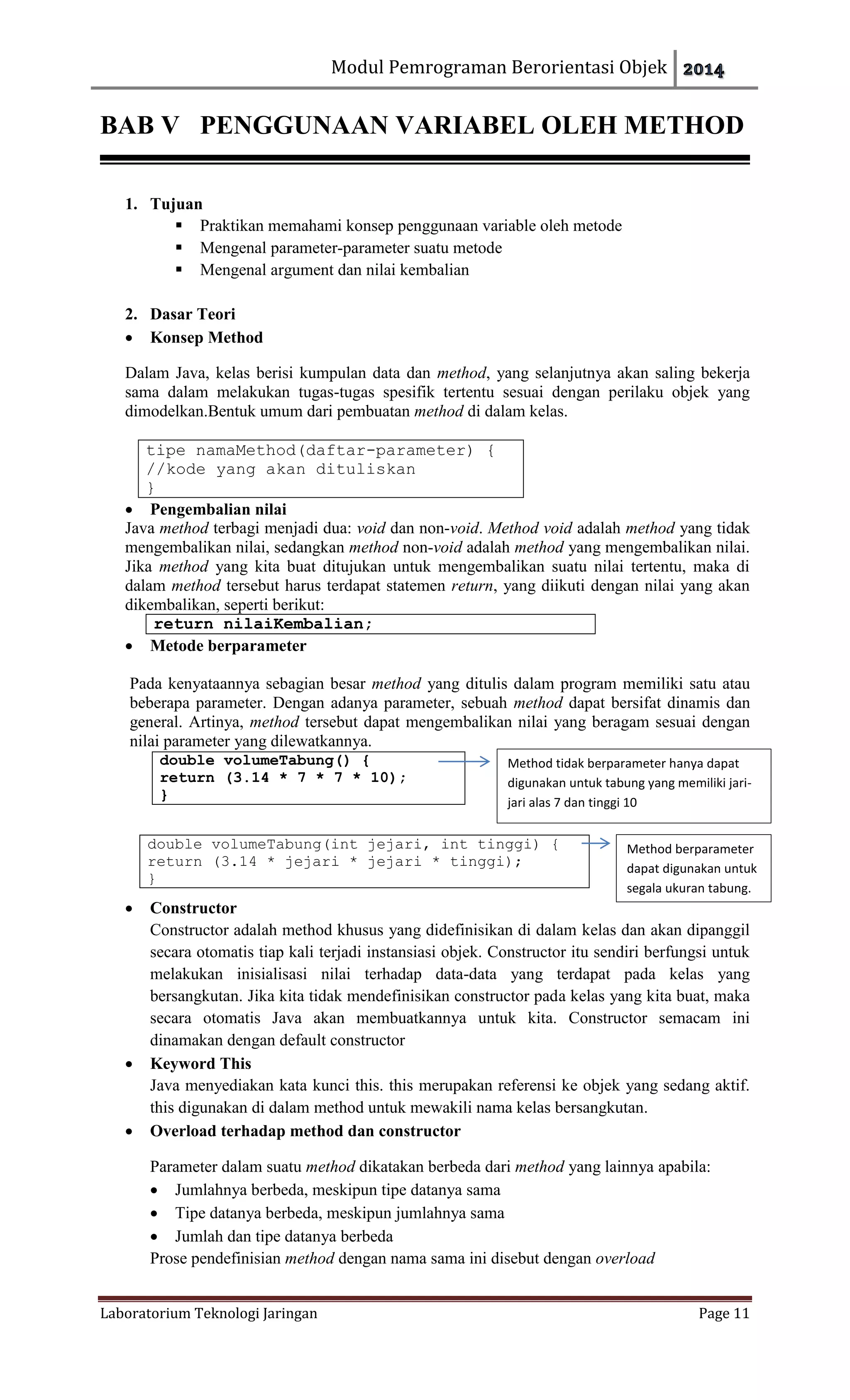 Modul praktikum java pemrograman berorientasi objek | PDF