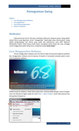 Modul praktikum pbo java swing | PDF