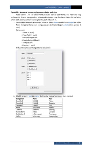 Modul praktikum pbo java swing | PDF
