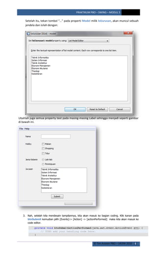 Modul praktikum pbo java swing | PDF