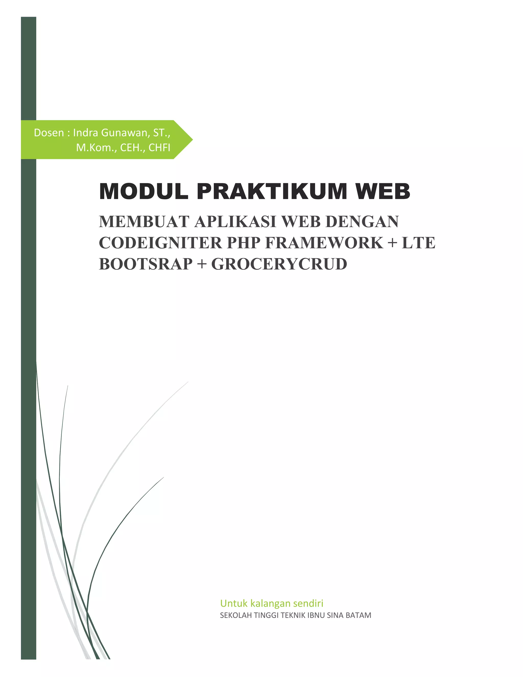 Modul praktikum Pemrograman web Backend dengan Codeigniter dan LTE | PDF