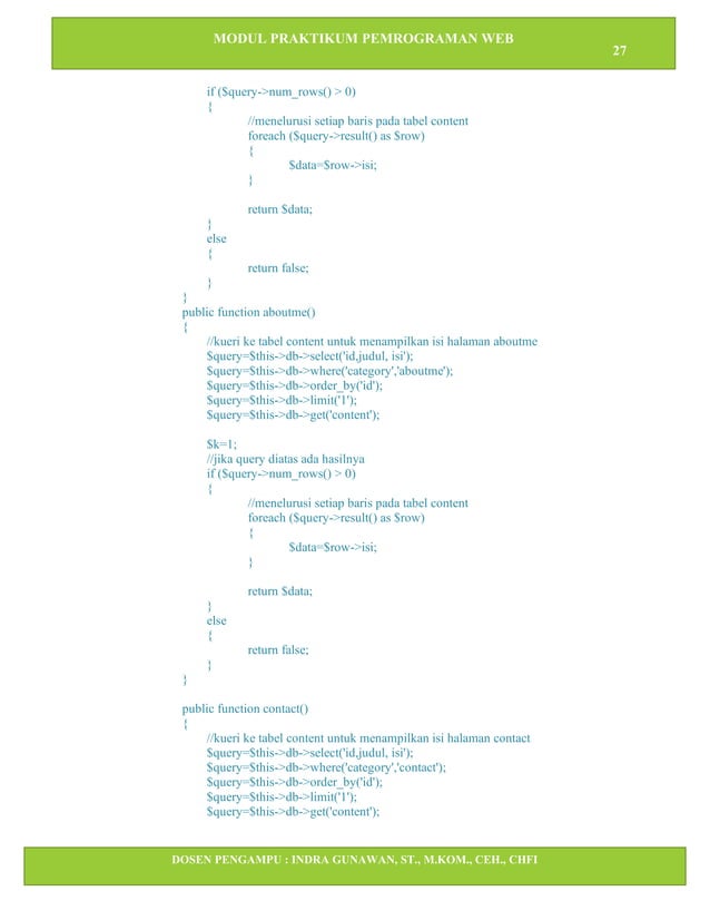 Modul praktikum Pemrograman web Backend dengan Codeigniter dan LTE | PDF