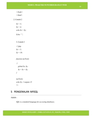 Modul praktikum Pemrograman web Backend dengan Codeigniter dan LTE | PDF
