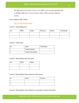 Modul praktikum Pemrograman web Backend dengan Codeigniter dan LTE | PDF