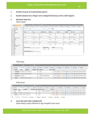 Modul praktikum Pemrograman web Backend dengan Codeigniter dan LTE | PDF