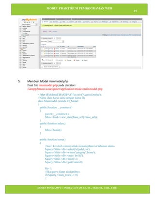 Modul praktikum Pemrograman web Backend dengan Codeigniter dan LTE | PDF