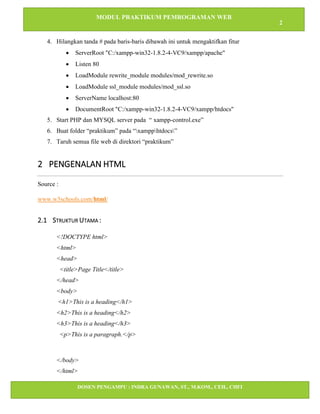 Modul praktikum Pemrograman web Backend dengan Codeigniter dan LTE | PDF