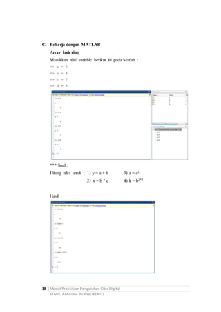Modul praktikum pengolahan citra digital | DOCX