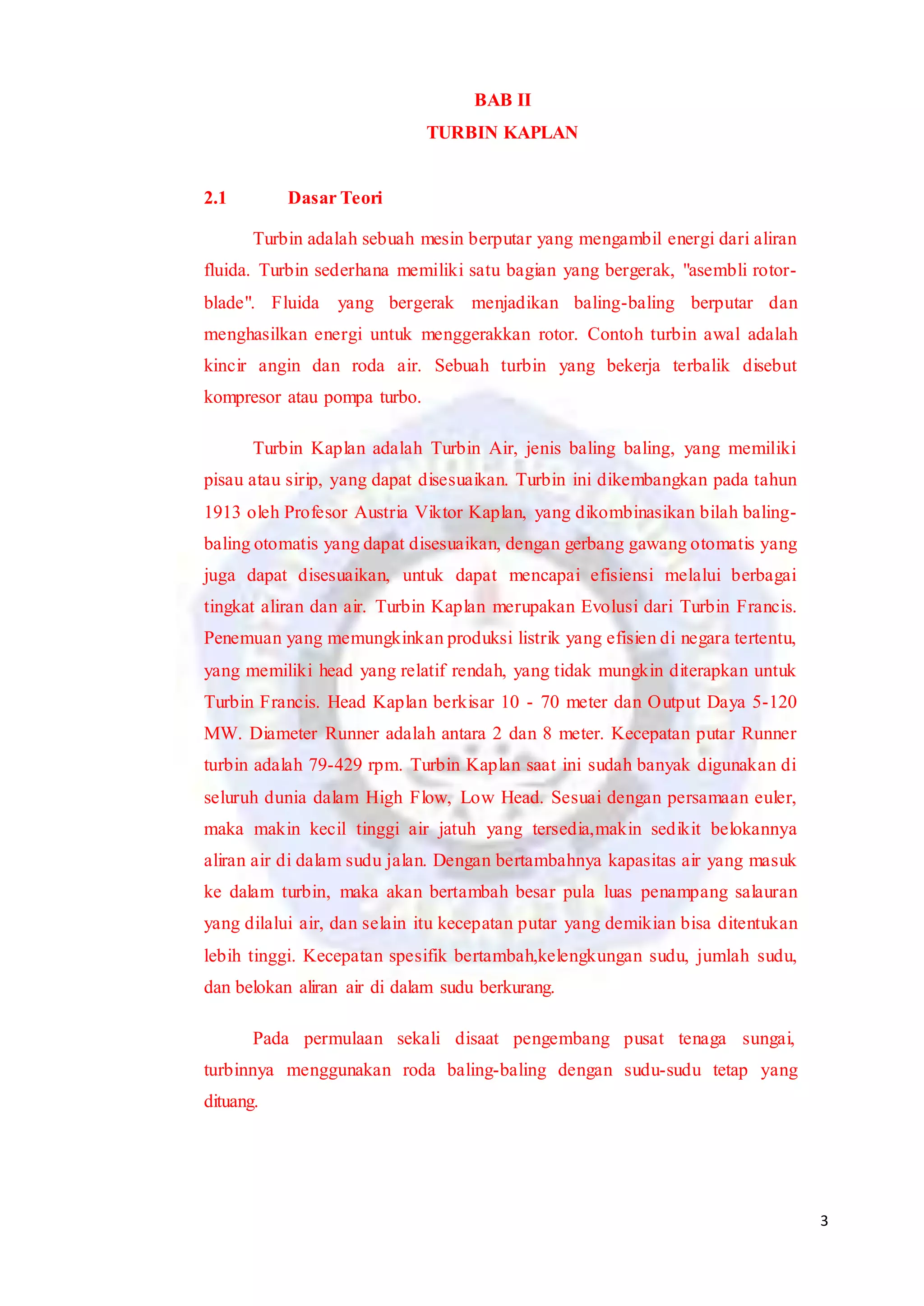 Modul praktikum prestasi mesin itbu - isi materi - edit turbin kaplan ...